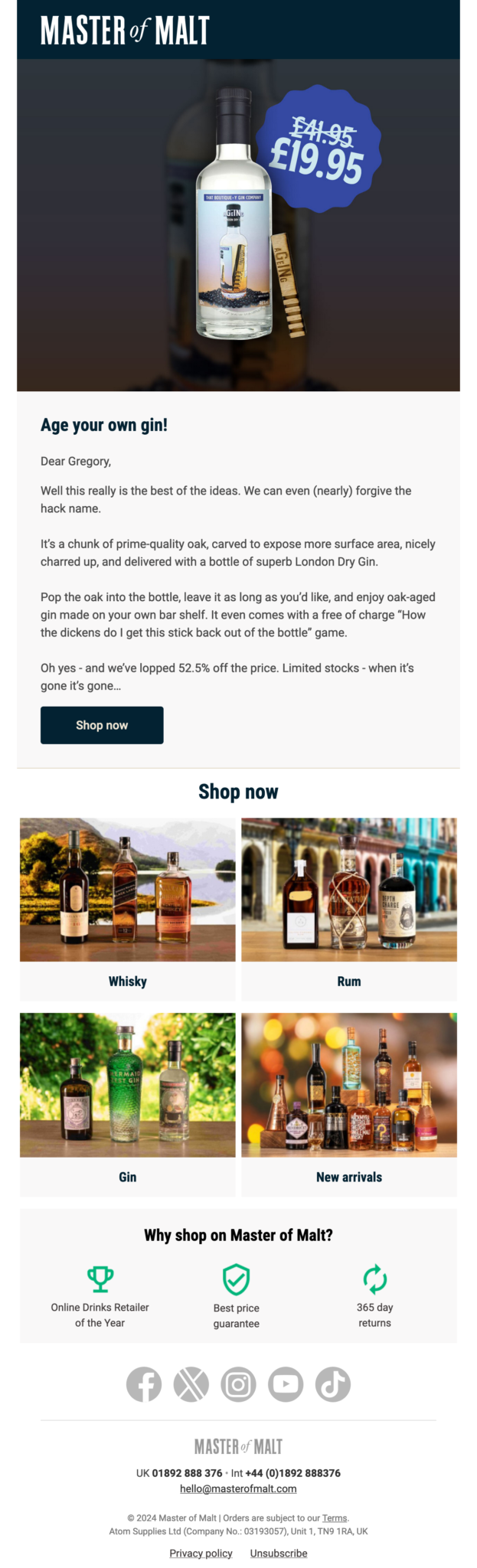 Exemple d'email écrit avec humour de Master of Malt